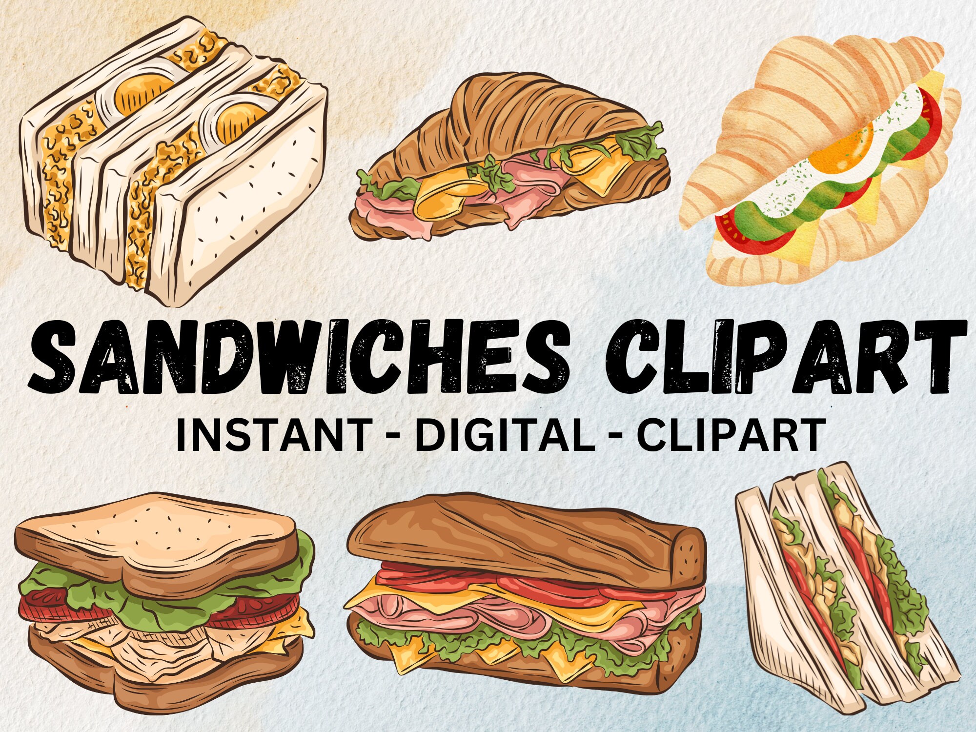 Sandwiches Clipart, Sandwiches PNG, Sandwiches Illustration, Watercolor ...