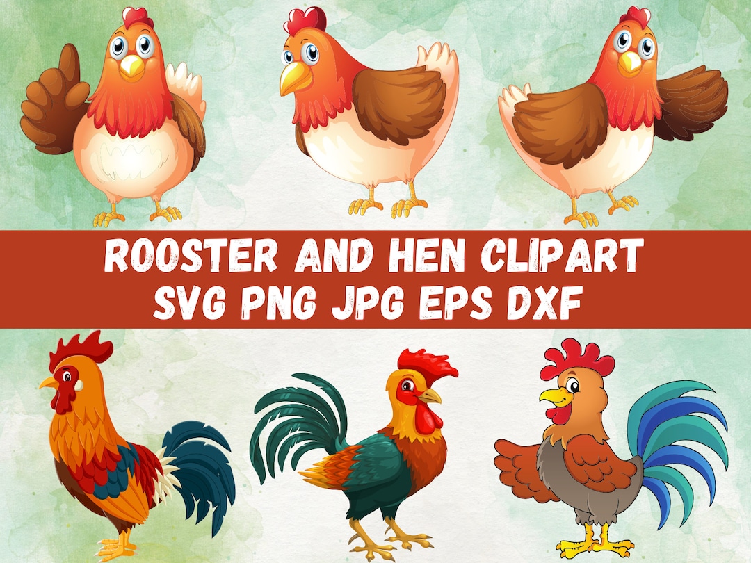 Rooster and Hen Clipart , Set of 6 , Clipart Bundle , Special for ...