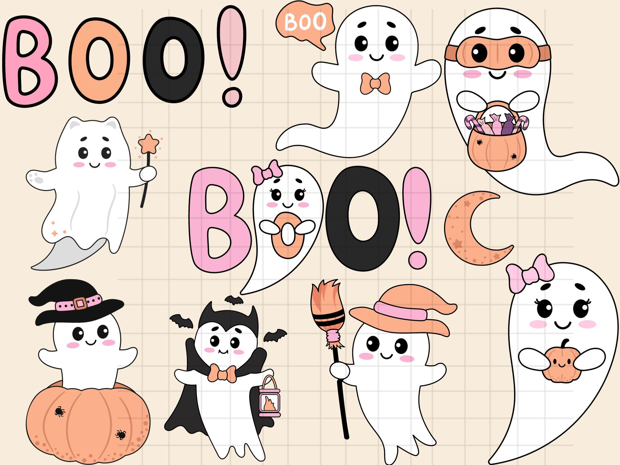 CUTE GHOSTS SVG\ Boy\ Girl\ Ghost Cut File Bundle\ Boy Ghost\ Ghost ...