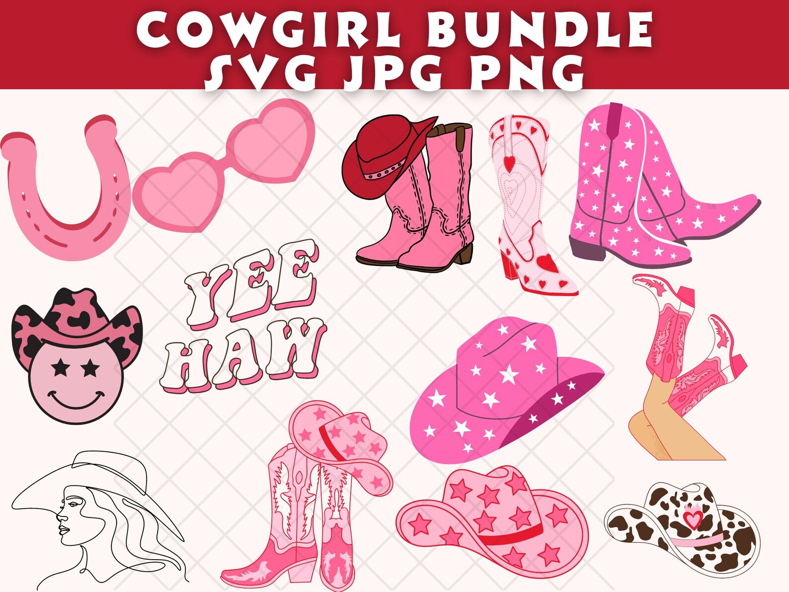 Cowgirl Svg Bundle\ Cowgirl Hat Svg\ Cowgirl Boots Svg\ Cow Skull Svg ...