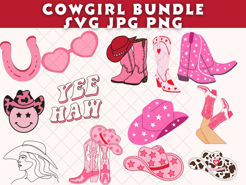 Cowgirl Svg Bundle\ Cowgirl Hat Svg\ Cowgirl Boots Svg\ Cow Skull Svg ...