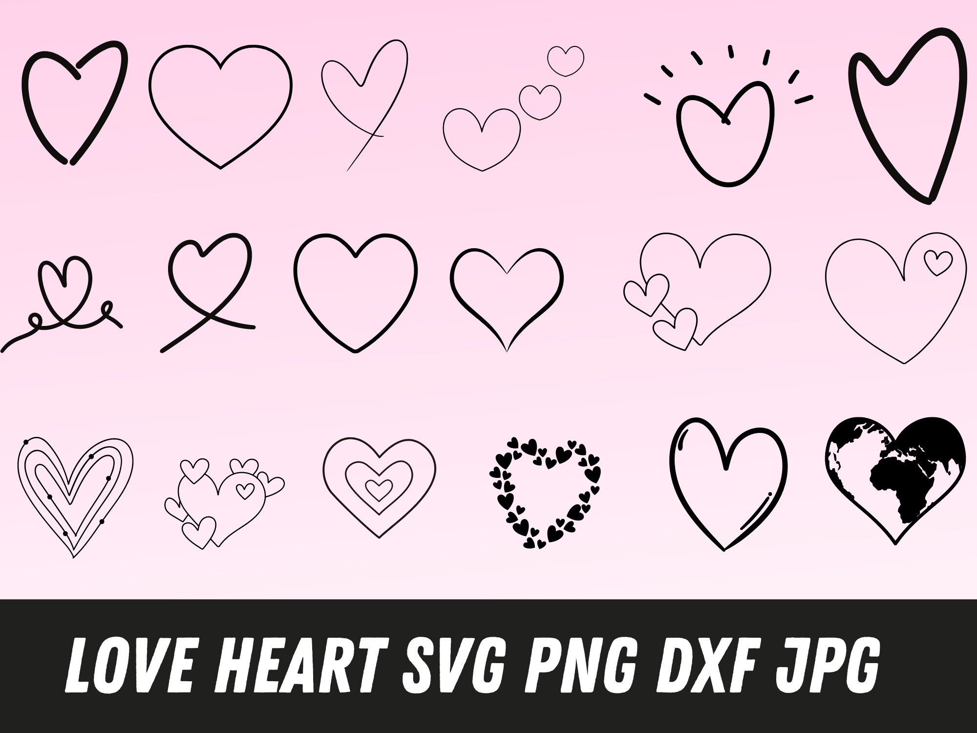 Heart Svg Bundles, Heart Clipart, Hand Drawn Heart Design, Open Heart ...