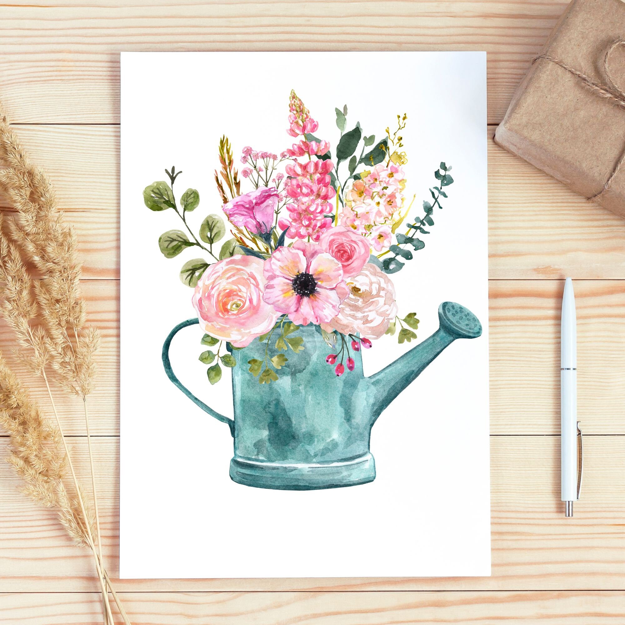 Watercolor Floral Watering Can Clipart Bundle Floral Watering - Etsy