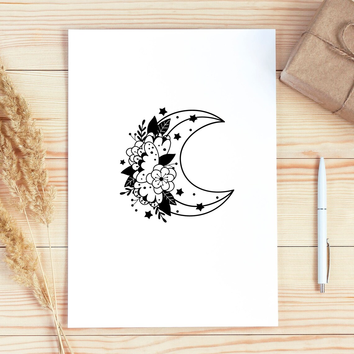 Flower Moon SVG File Floral Moon SVG Moon Phases Svg Cut - Etsy