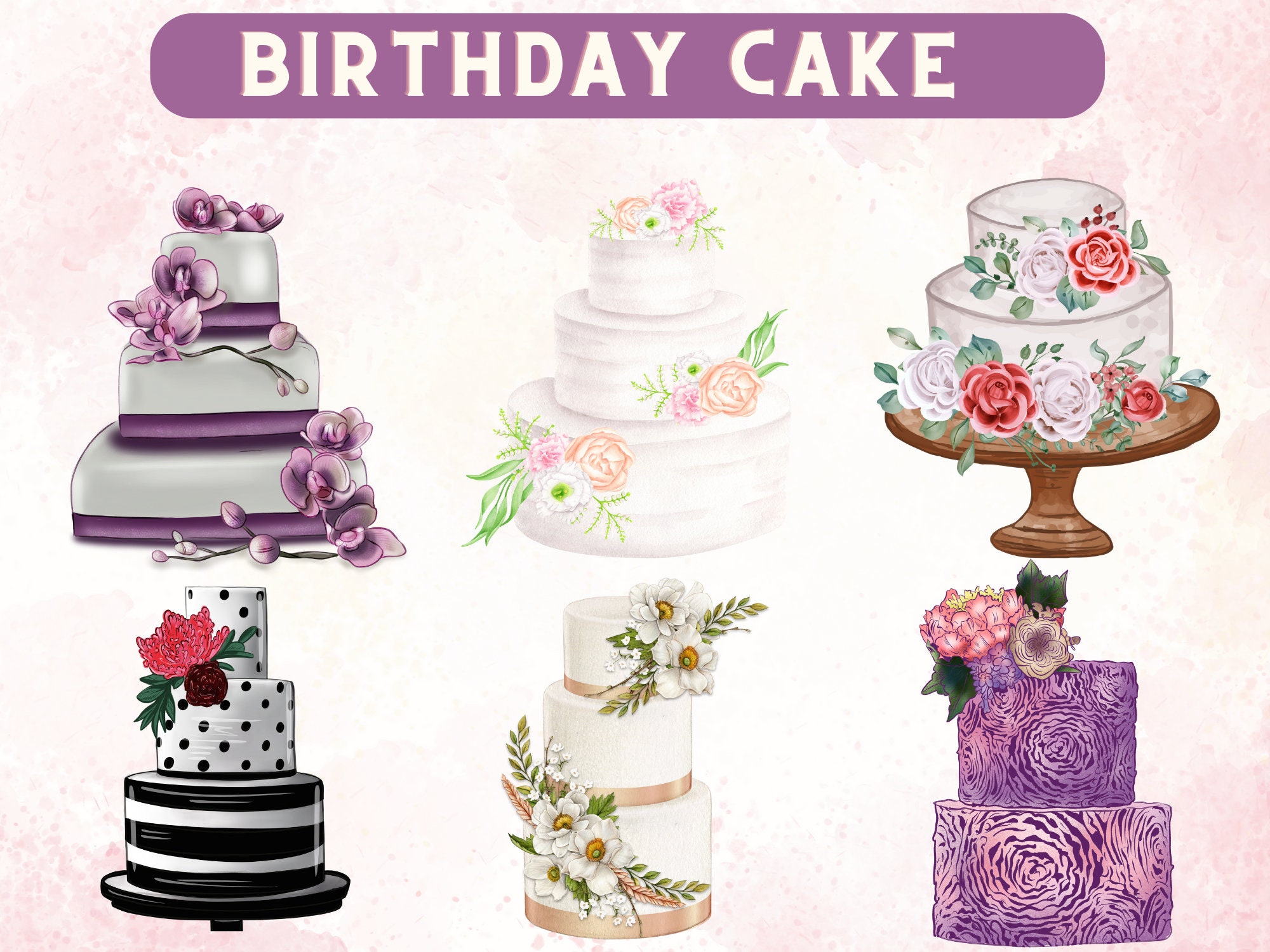 Floral Birthday Clipart, Watercolor Birthday Clipart, Floral Party ...