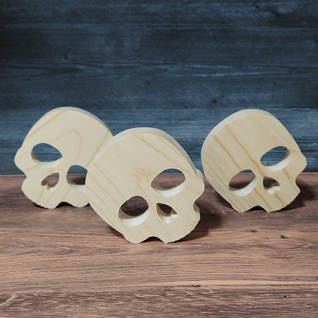 3 Unfinished Wood Skull Cutouts. Standing Wooden Skeleton Shape ...
