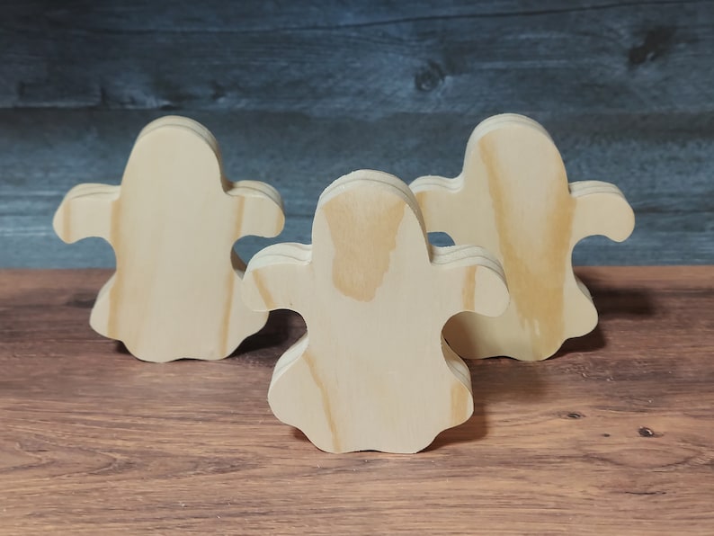 3 Unfinished Wood Ghost Cutouts. Standing Wooden Ghoul Shape. Halloween ...
