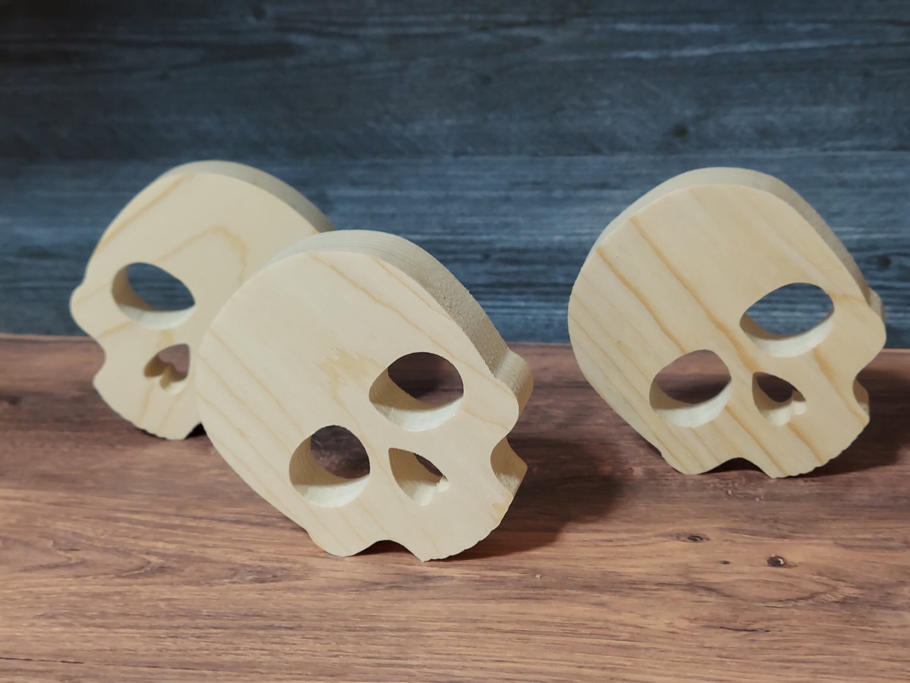 3 Unfinished Wood Skull Cutouts. Standing Wooden Skeleton Shape ...