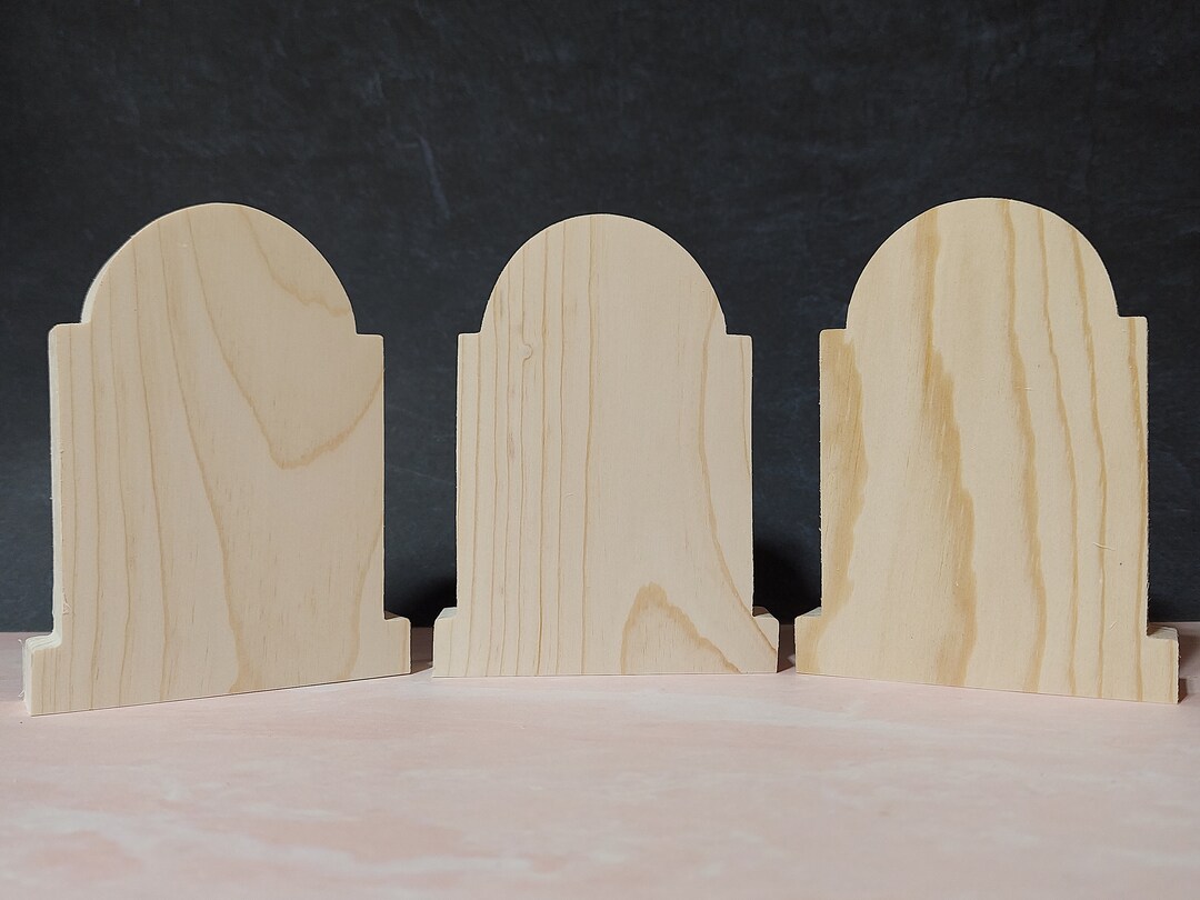 3 Unfinished Wood Tombstone Cutout. Standing Wooden Gravestone Shape ...