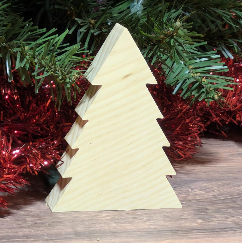 Unfinished Wood Christmas Tree Cutout. Standing Holiday Craft Shape ...