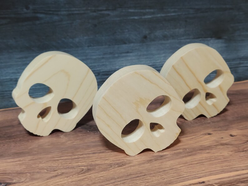 3 Unfinished Wood Skull Cutouts. Standing Wooden Skeleton Shape ...