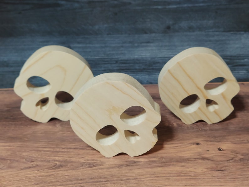 10 or 20 Unfinished Wood Skull Cutout. Standing Wooden Skeleton Shape ...