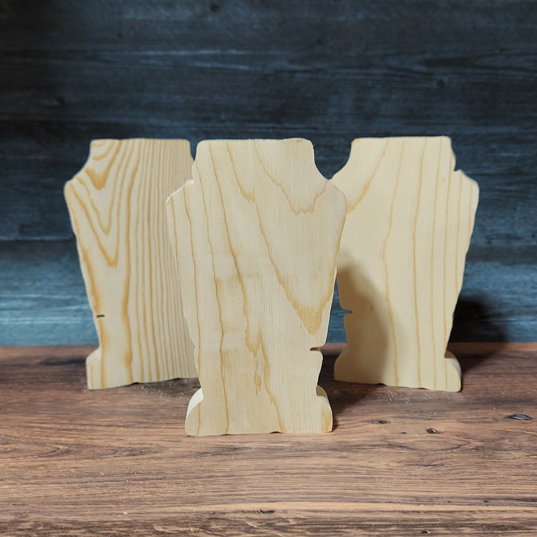 3 Unfinished Wood Tombstone Cutouts. Standing Wooden Gravestone Shape ...