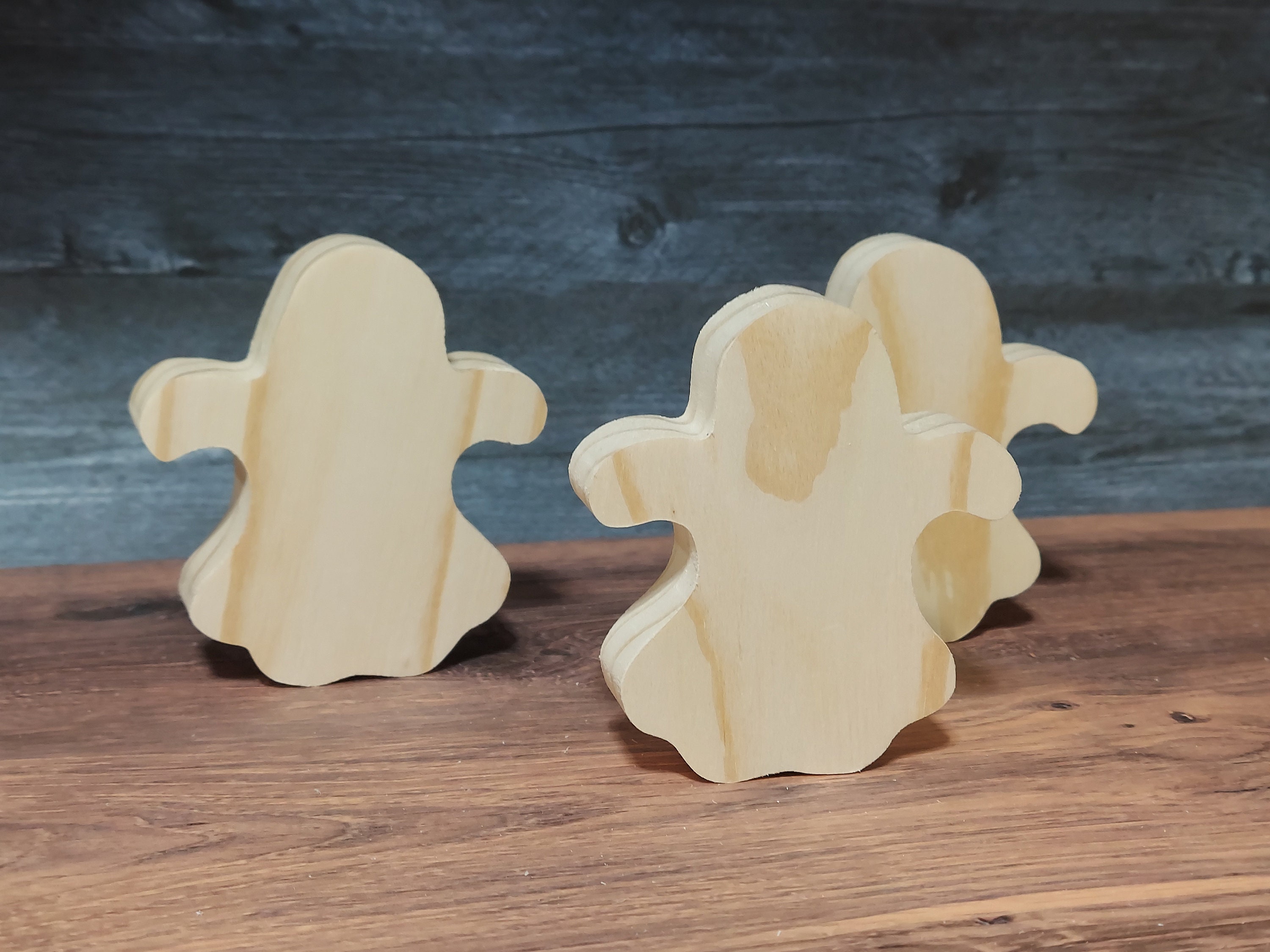3 Unfinished Wood Ghost Cutouts. Standing Wooden Ghoul Shape. Halloween ...