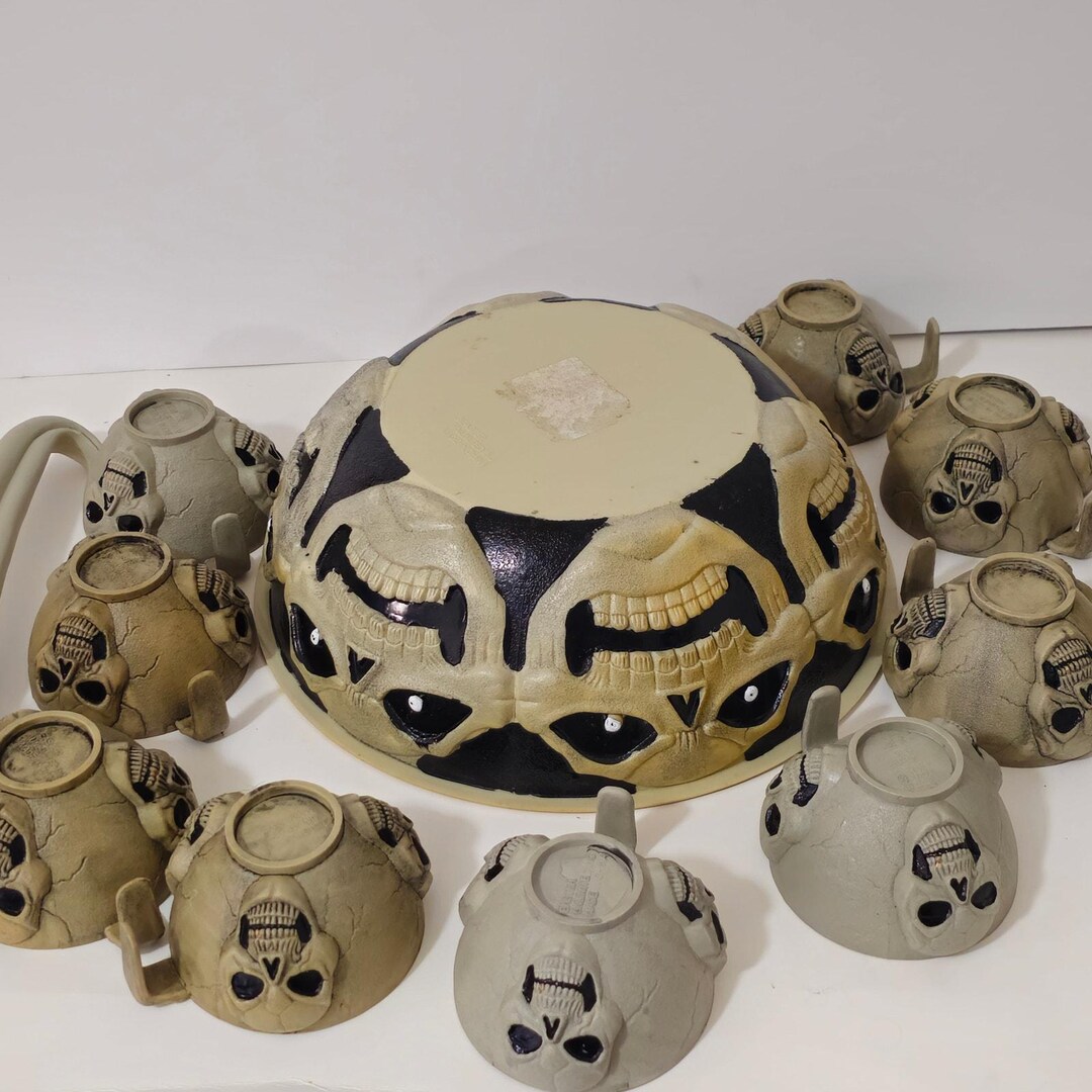 Halloween 3D Skull Skeleton Punch Bowl Set With 9 Cups Easter Unlimited ...