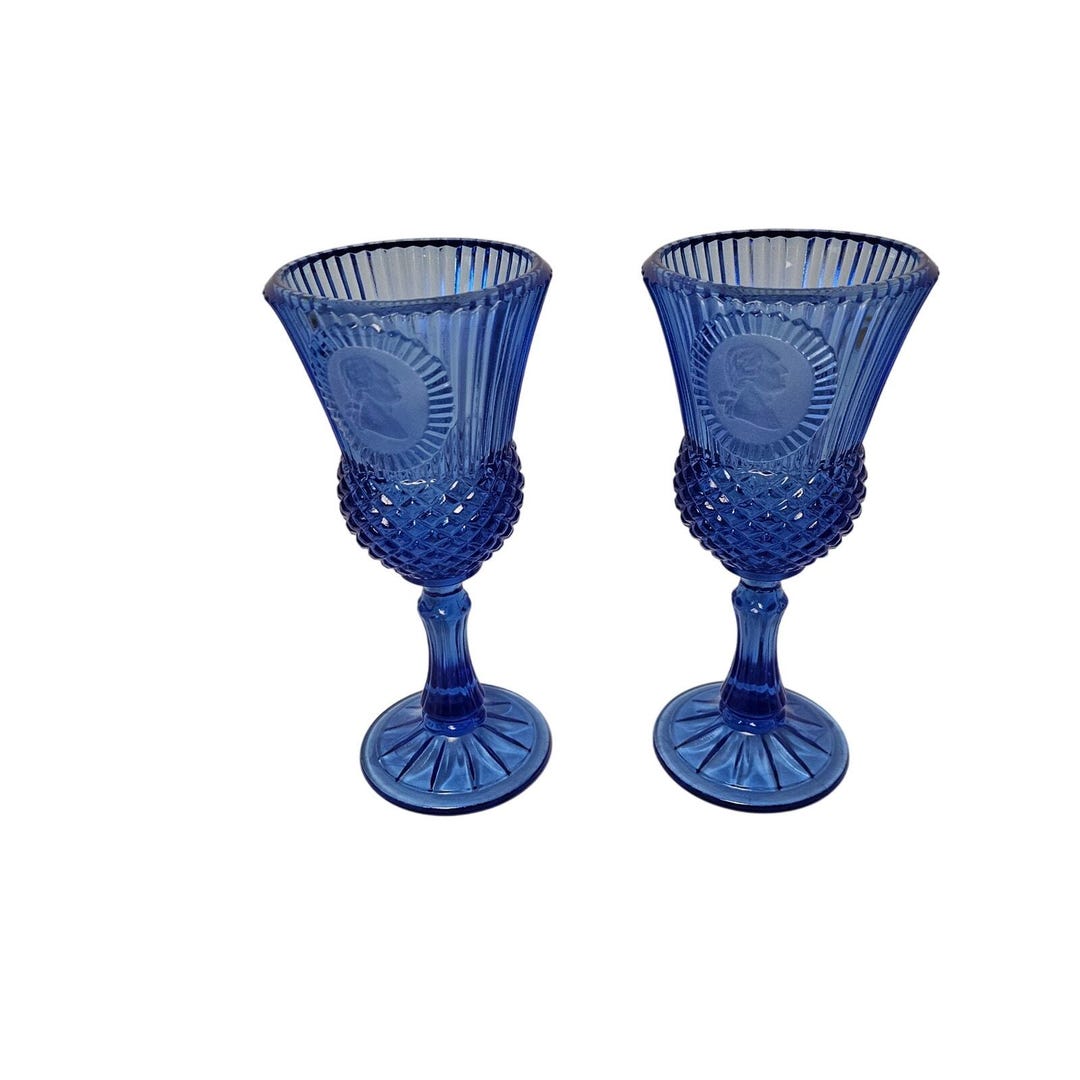 Pair of Avon Goblets Stem Cobalt Blue George & Martha Washington 1976 ...