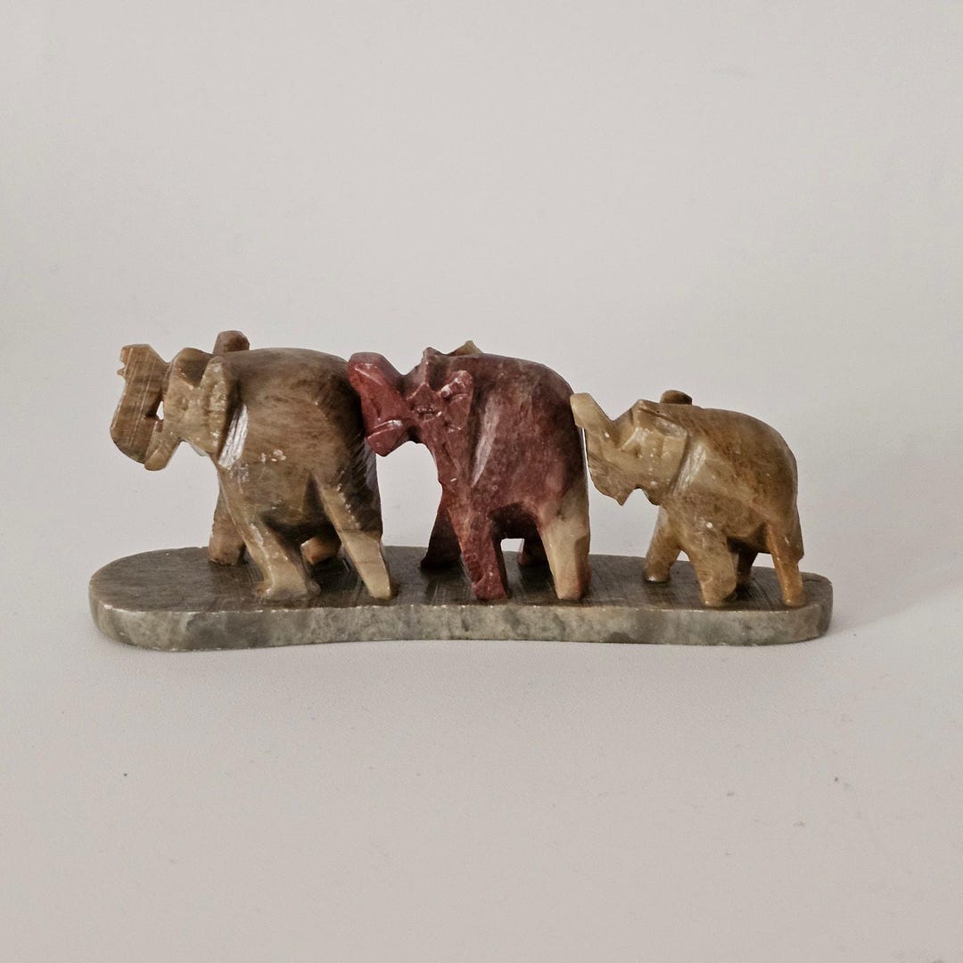Carved Stone Sculpture of a Family of Three Elephants Made in India - Etsy
