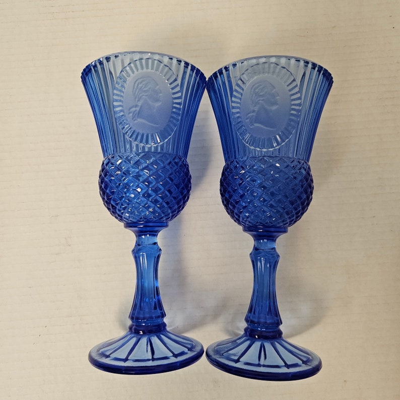 Pair of Avon Goblets Stem Cobalt Blue George & Martha Washington 1976 ...