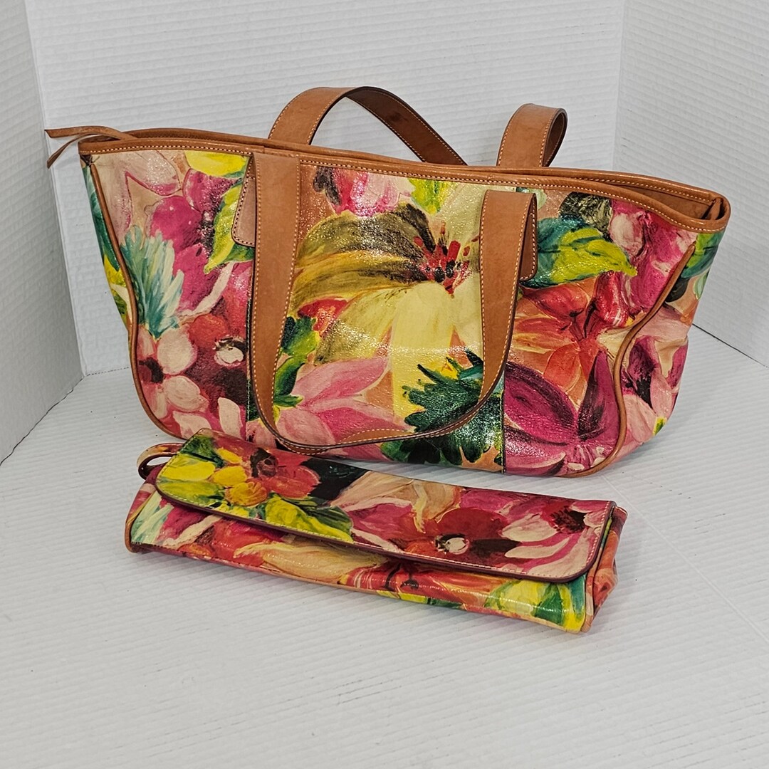 Maurizio Taiuti Italy Floral Purse Tote Handbag Genuine Leather Gently ...