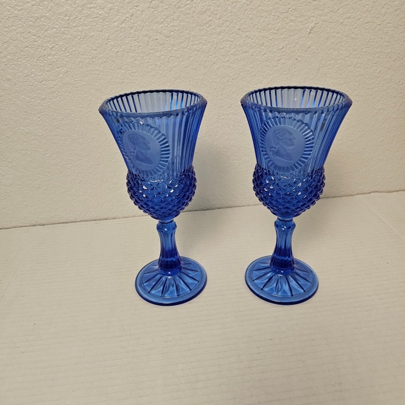 Pair of Avon Goblets Stem Cobalt Blue George & Martha Washington 1976 ...