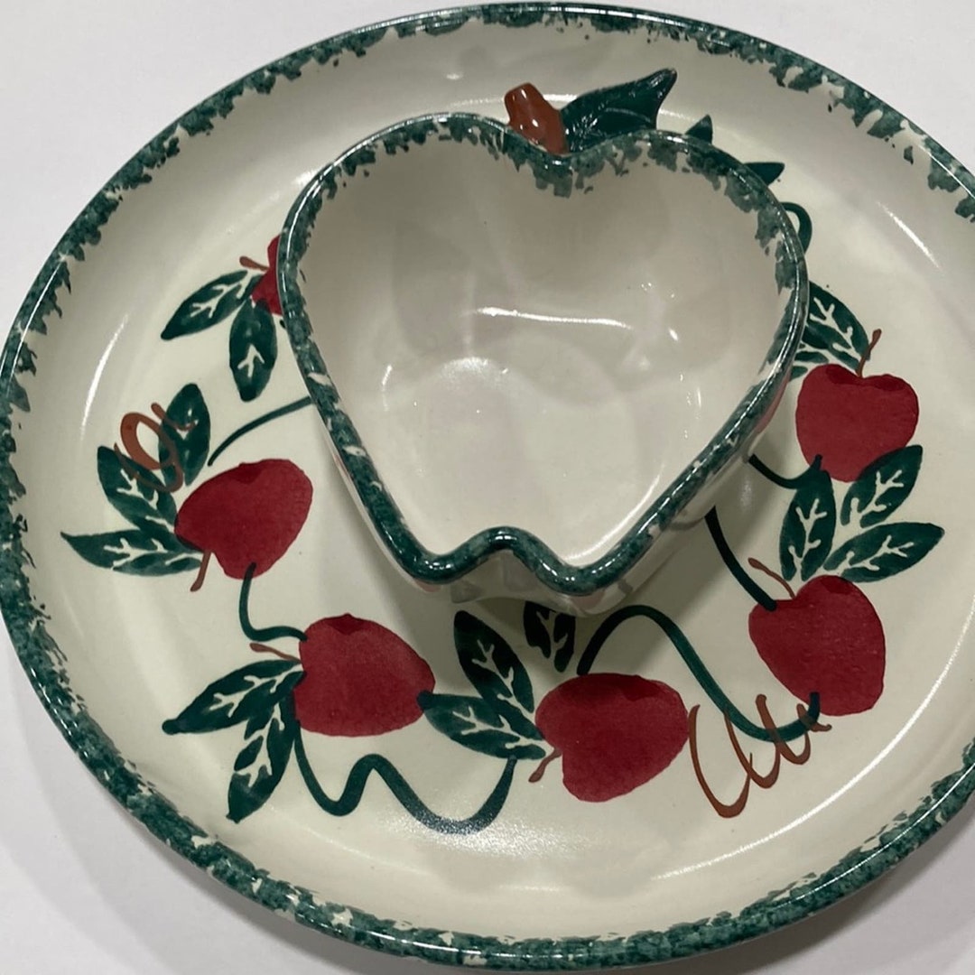 Vintage Chaparral Pottery Apple Shape Chip and Dip Plate Apples and Ivy ...