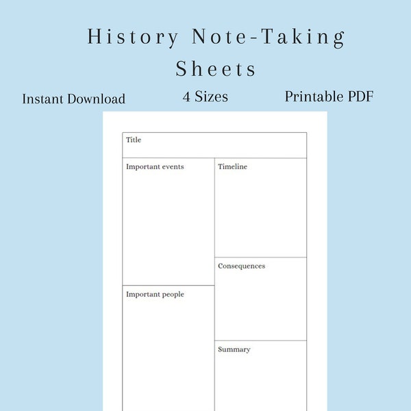 Note Taking Sheet Printable - Etsy