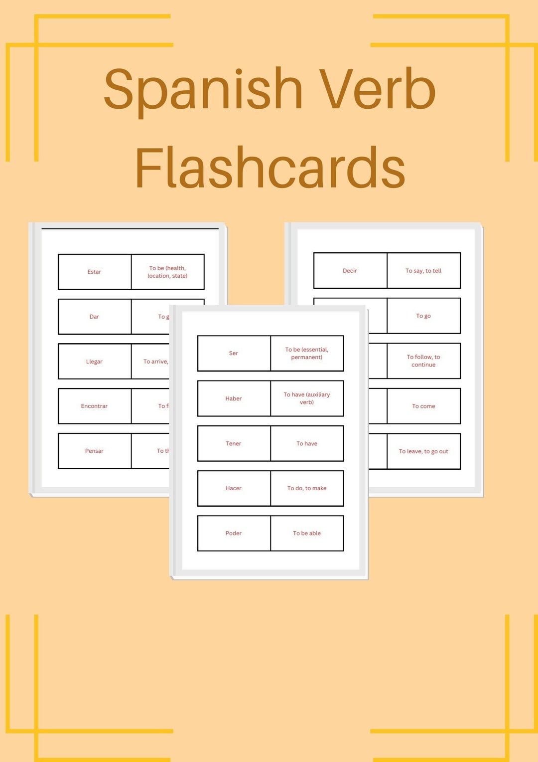 Spanish Key Verbs Flashcards 226 Flashcards for the Most - Etsy
