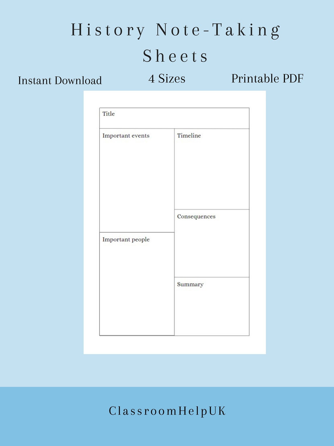 History Note-taking Sheet Template Note Organiser With - Etsy UK