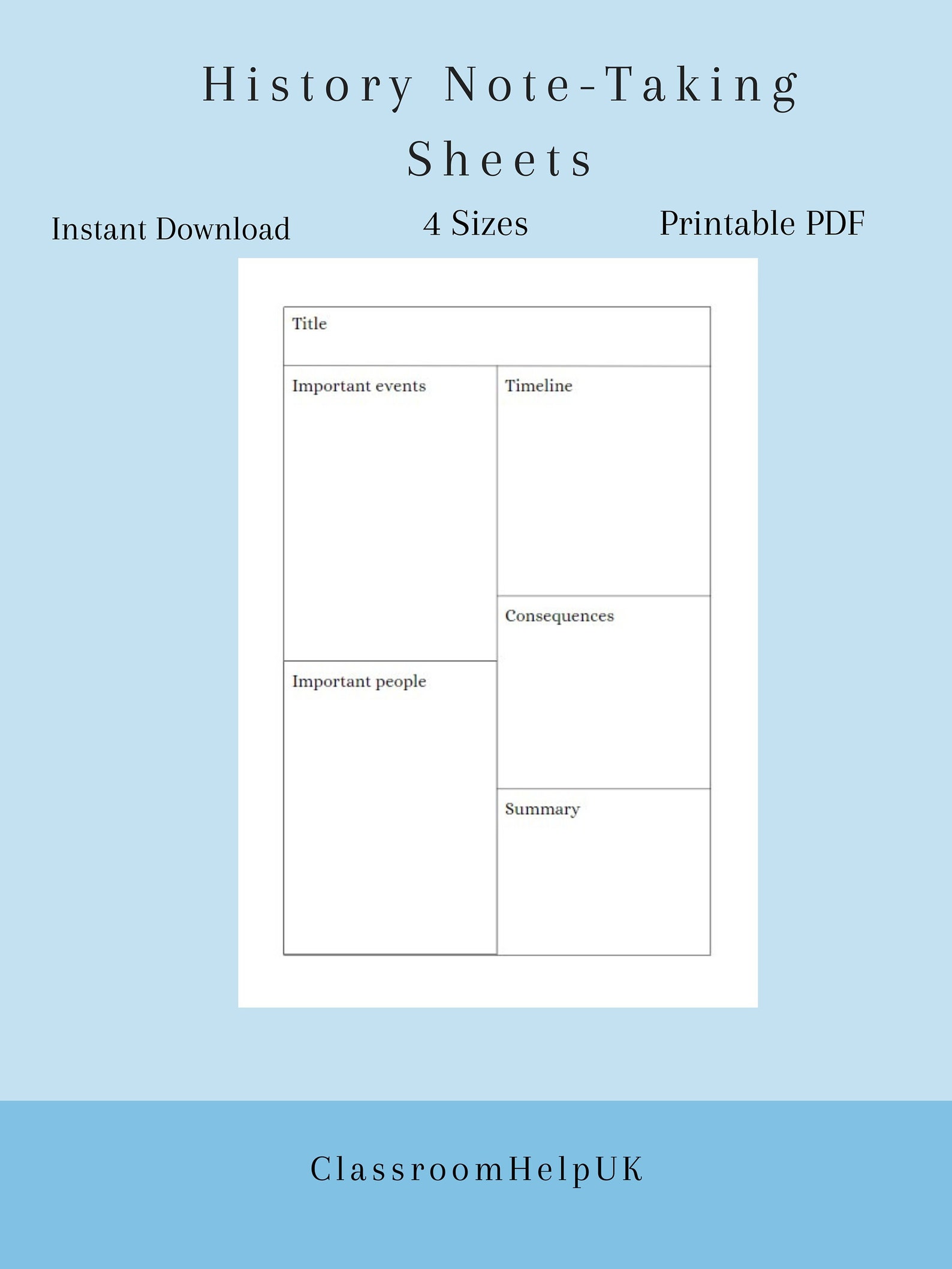 History Note-taking Sheet Template Note Organiser With - Etsy UK