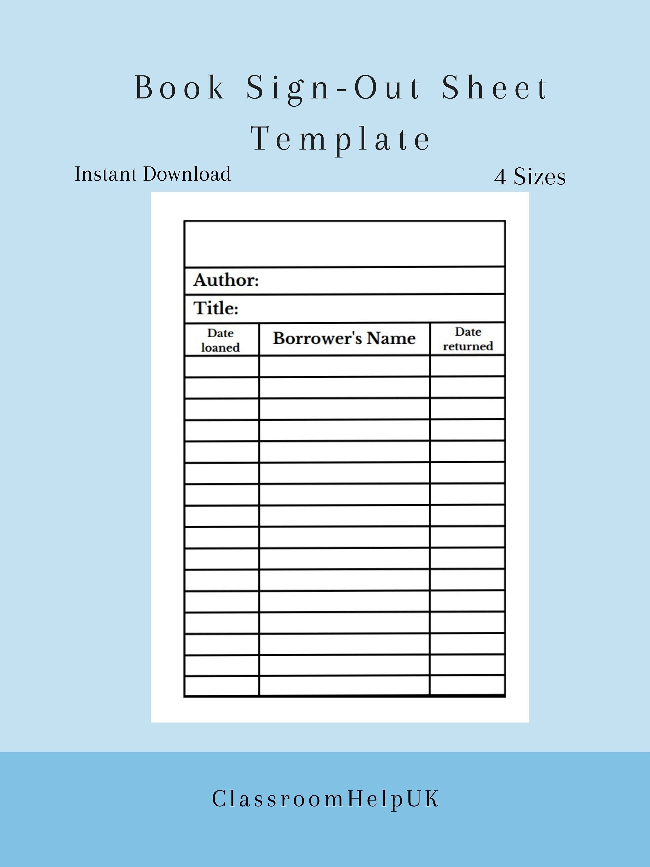 Book Sign-out Sheet Template Reading/library Aids Instant Digital ...
