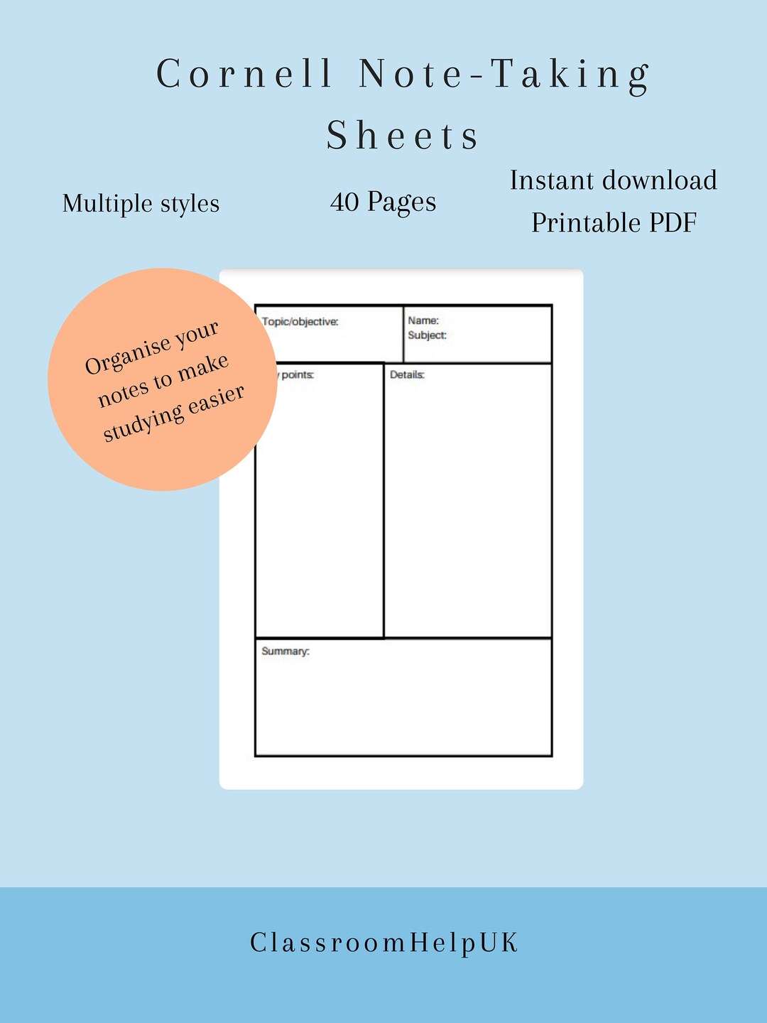 Cornell Note-taking Templates 40 Different Designs for Organising Notes ...