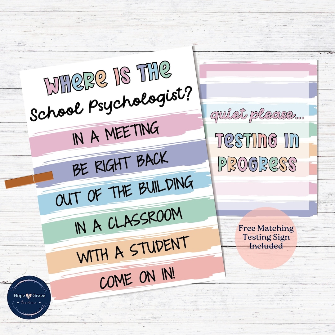 School Psychologist Door Sign, Pastel Where is the School Psych Sign ...