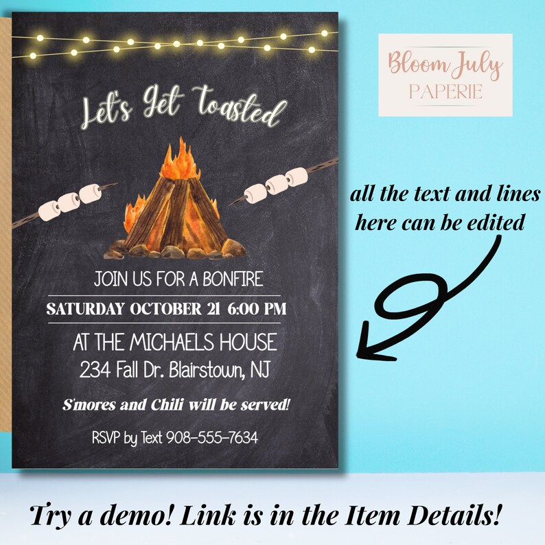 Bonfire Invitation let's Get Toasted Invitation Fall Bonfire Invitation ...