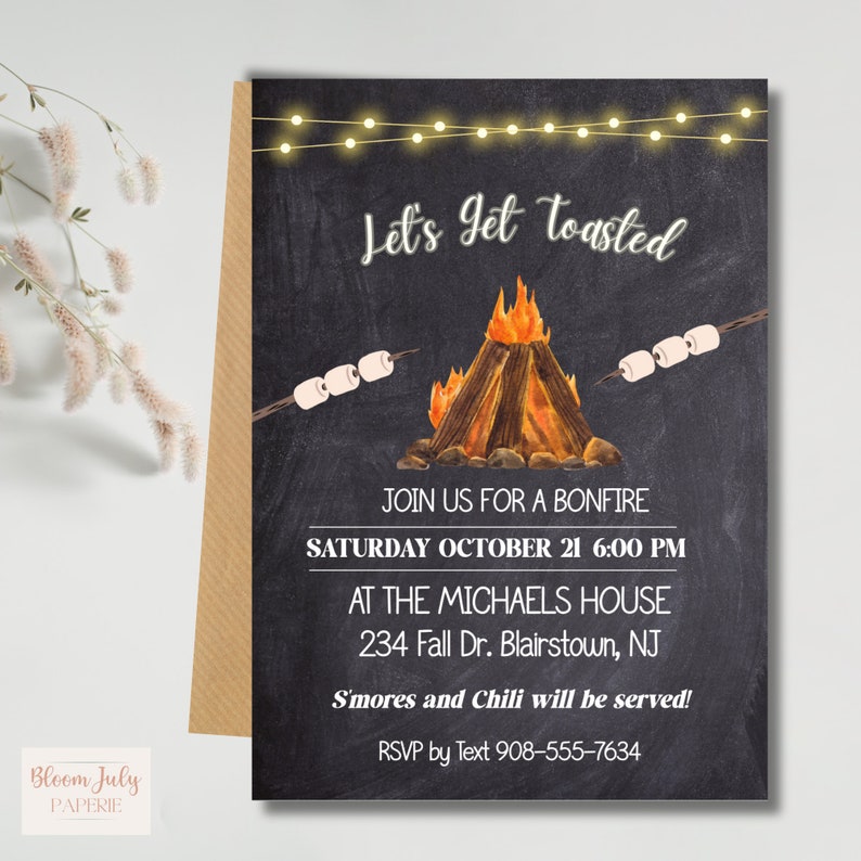 Bonfire Invitation let's Get Toasted Invitation Fall Bonfire Invitation ...