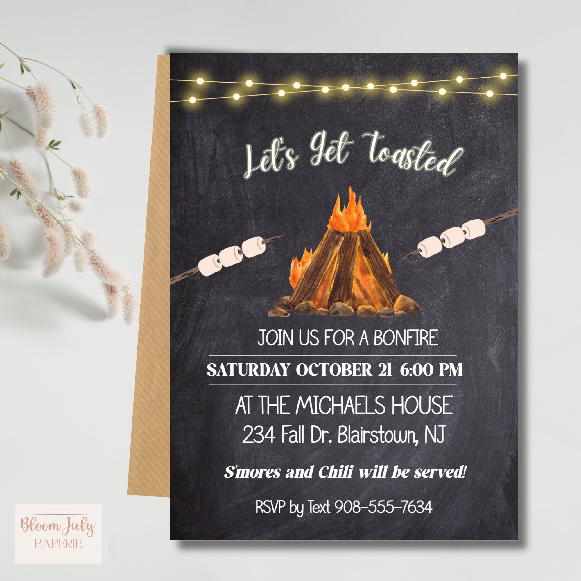 Bonfire Invitation let's Get Toasted Invitation Fall Bonfire Invitation ...