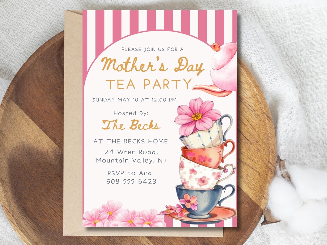 Mother's Day Tea Invitation, Editable Mothers Day Brunch Invite, Canva ...