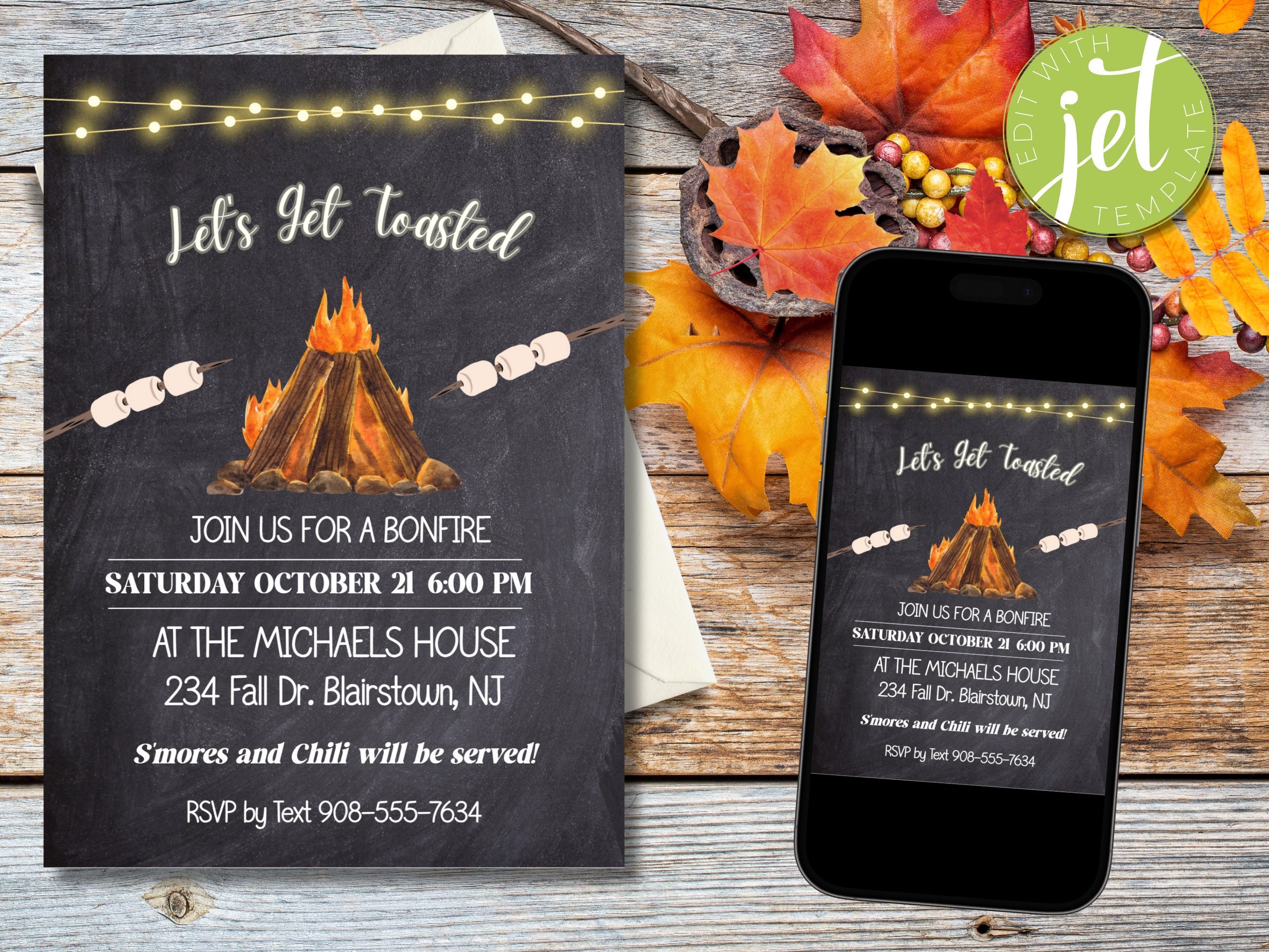 Invitation Editable Bonfire Party Invitation Let's Get Toasted ...