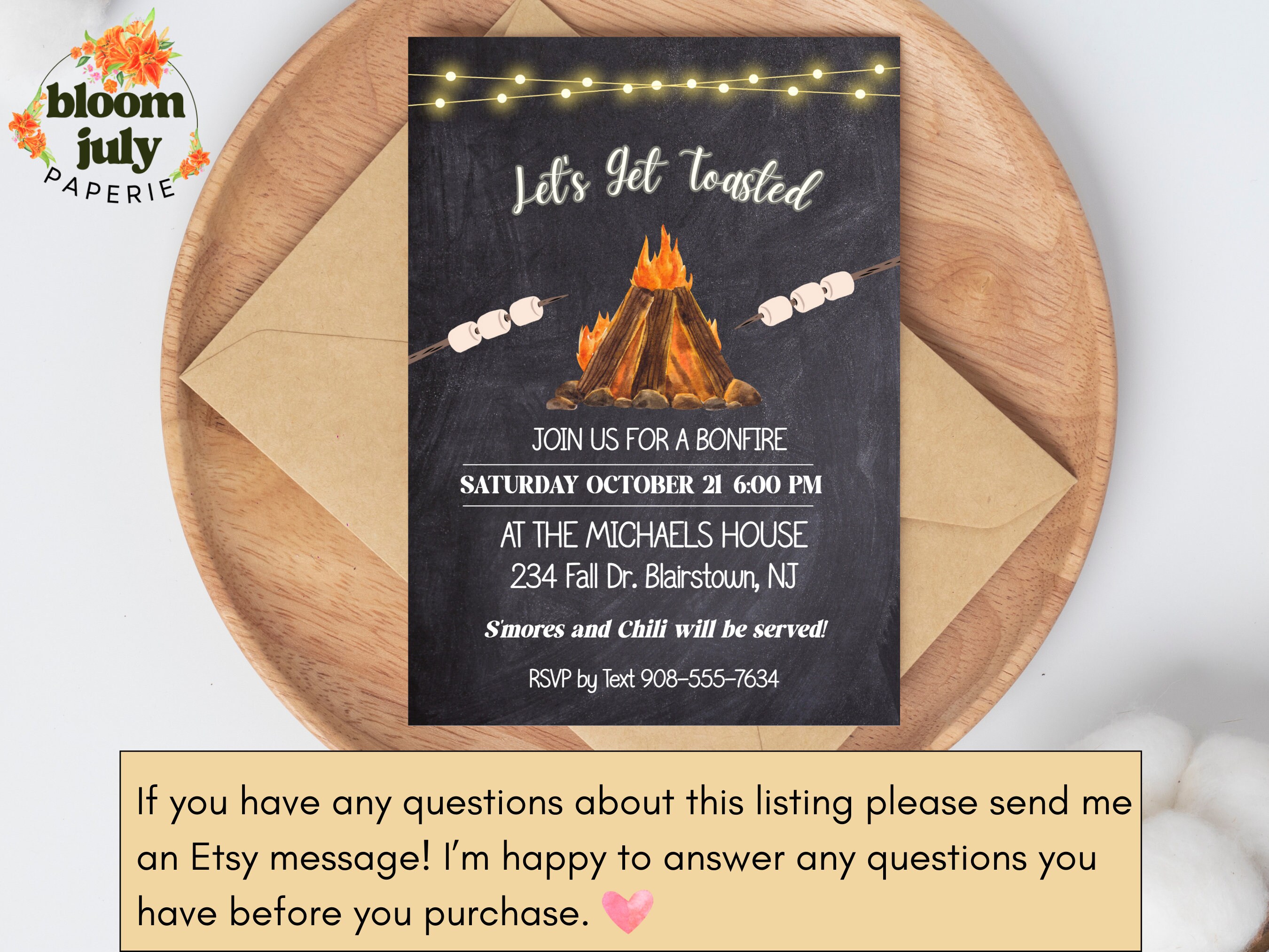 Invitation Editable Bonfire Party Invitation Let's Get Toasted ...