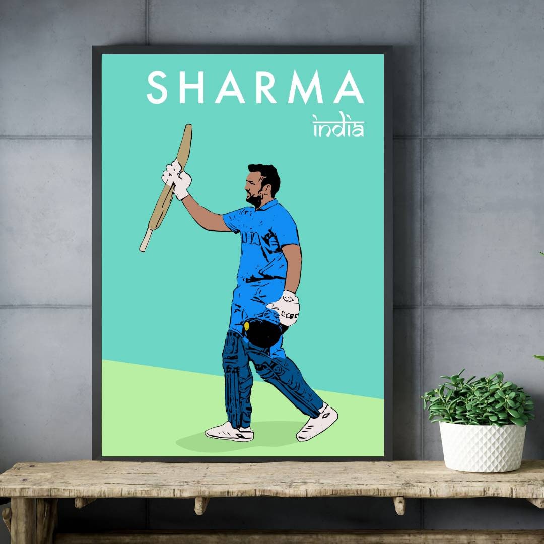 Rohit Sharma Poster, Cricket Legend Artwork, Mumbai Indians, Sports Print, Cricket Art, Cricket ...