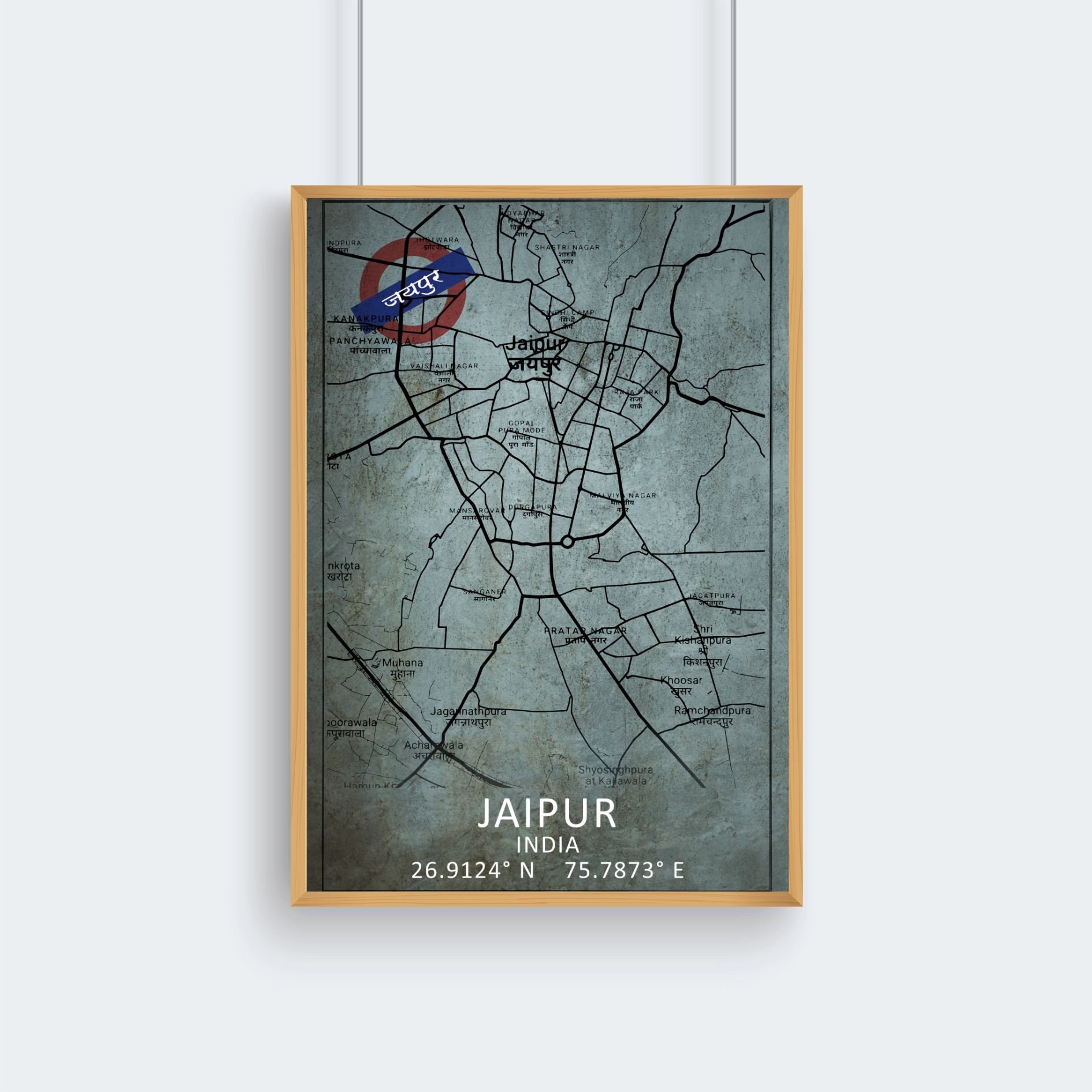 Jaipur Map Print | Jaipur Map | India Map Art | Jaipur City Road Map ...
