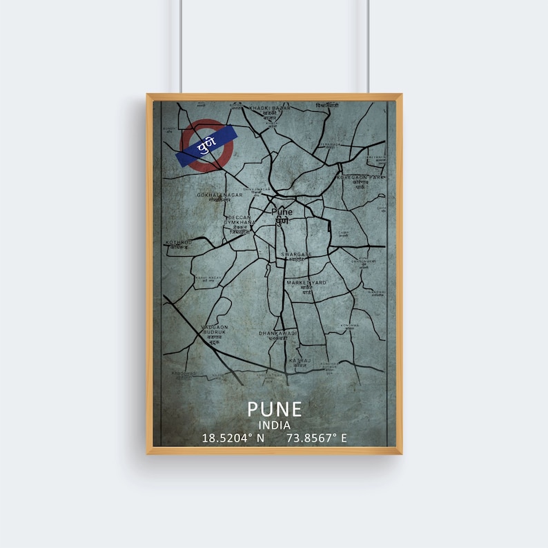 Pune Map Print | Pune Map | India Map Art | Pune City Road Map Poster ...