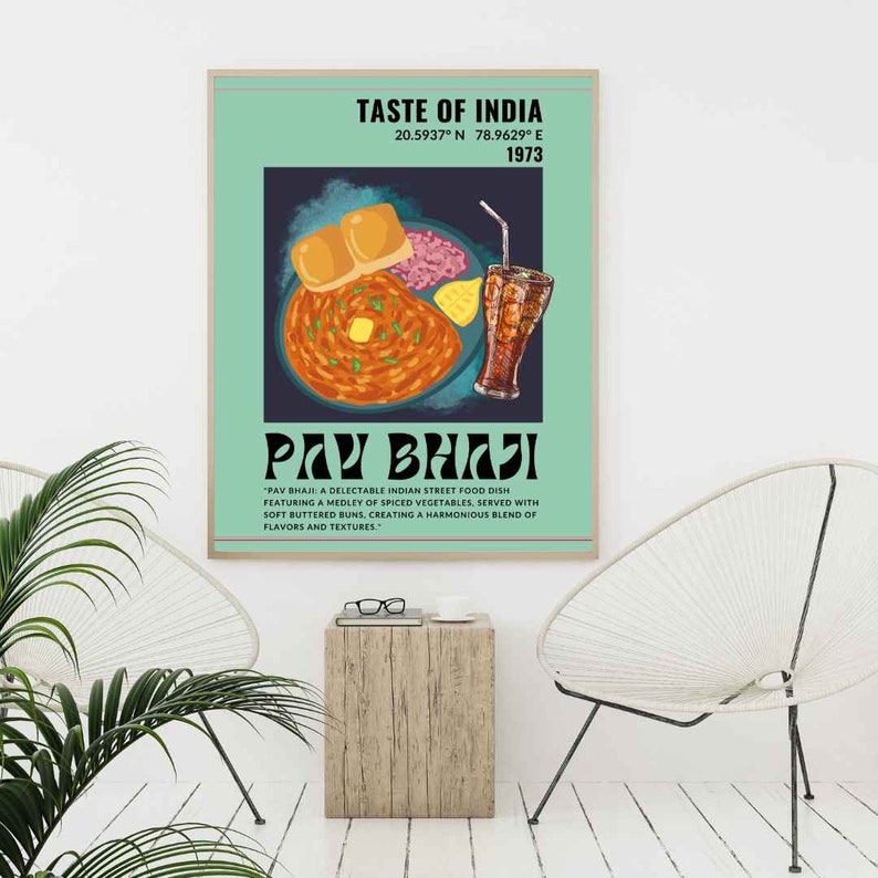Pav Bhaji Print | India Poster | Desi Art | Kitchen Décor | Food | Mid ...