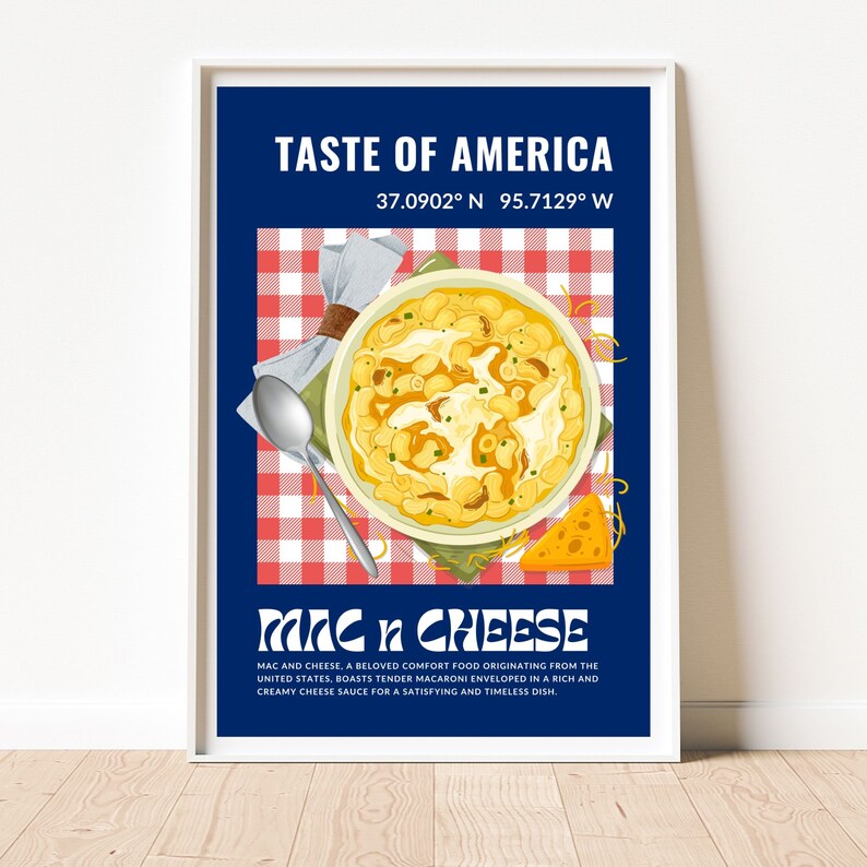 Mac N Cheese Poster, Kitchen Decor, Childhood Favorite, American ...