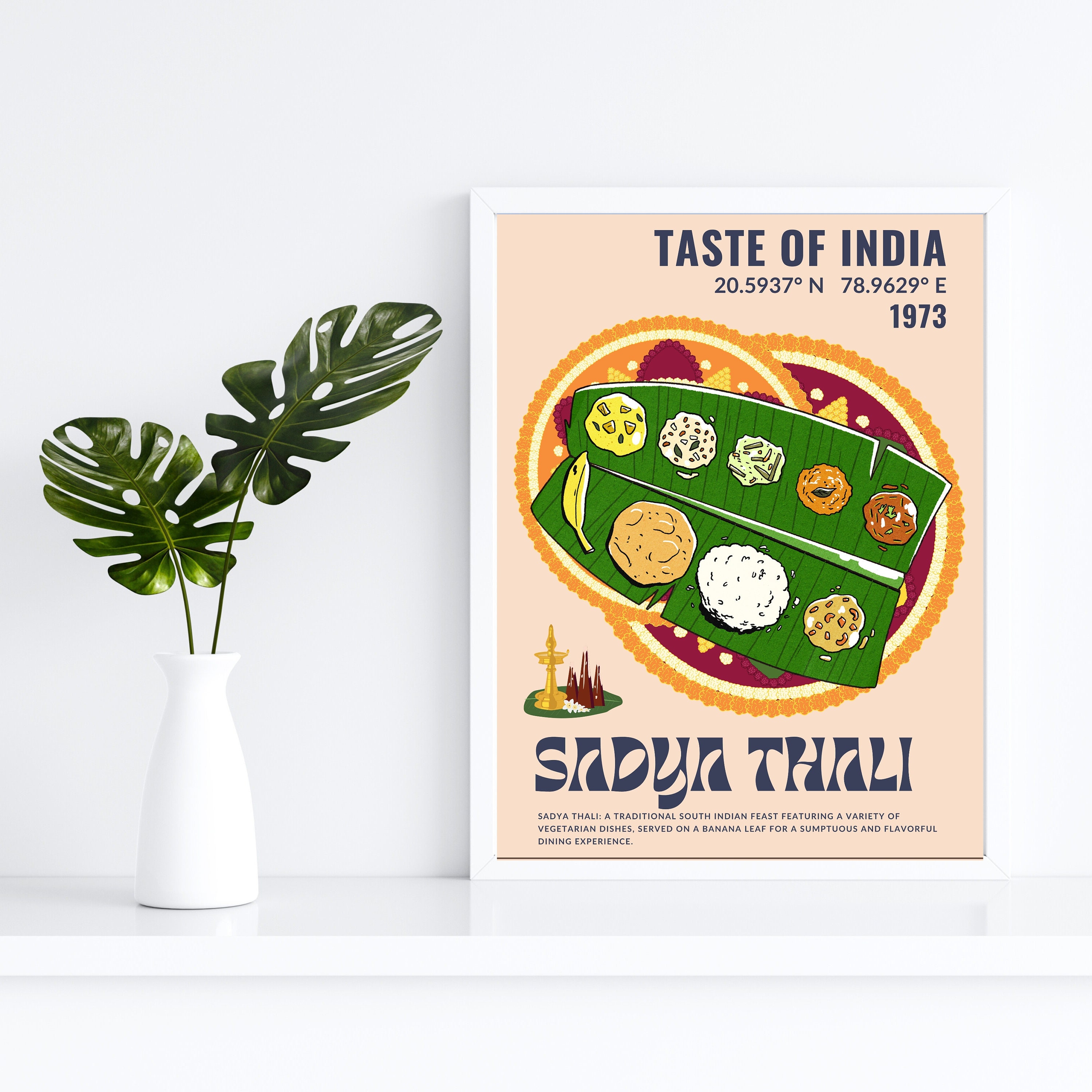 Sadya Thali | India Poster | Desi Art | Kitchen Décor | Food Art | Mid ...