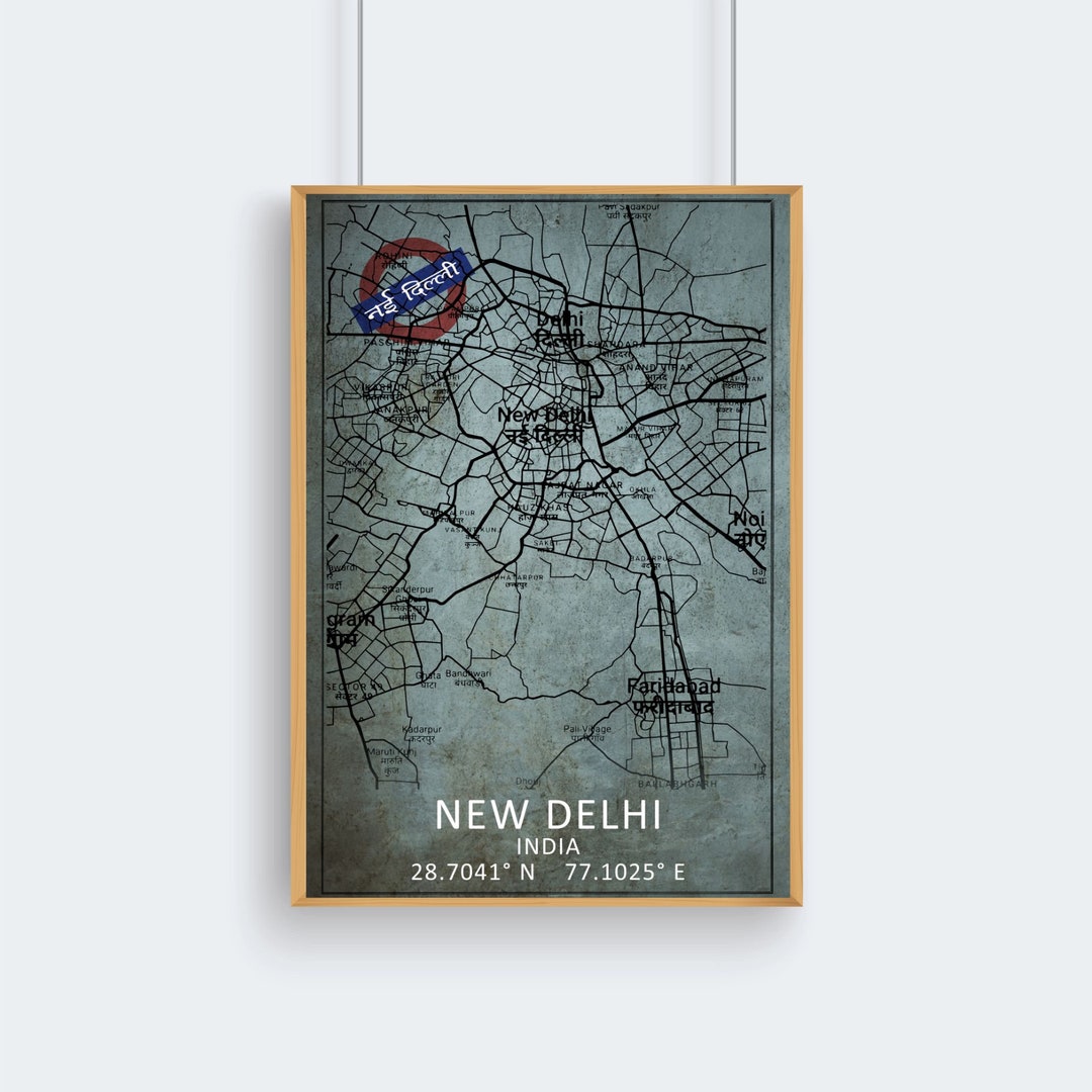 Delhi Map Print | Delhi Map | India Map Art | Delhi City Road Map ...