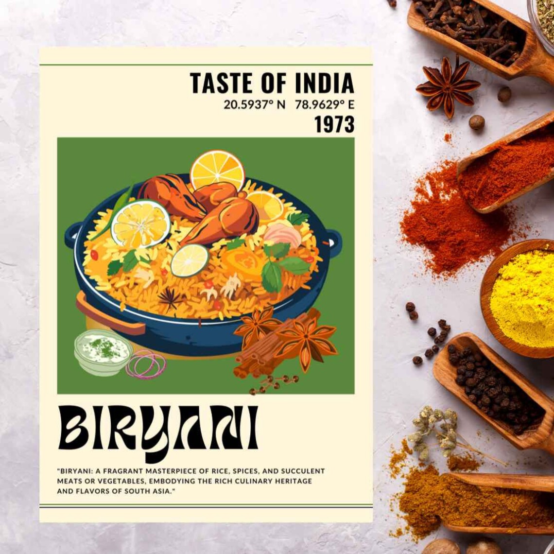 Biryani Print India Poster Desi Art Kitchen Décor Food Art Mid Century ...