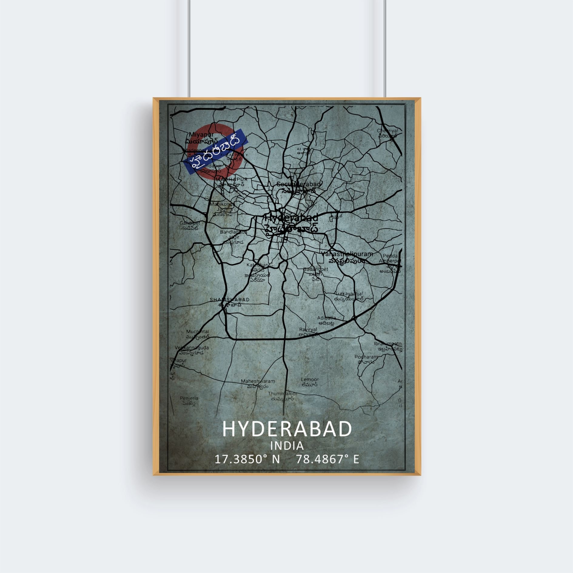 Hyderabad Map Print | Hyderabad Map | India Map Art | Hyderabad City ...