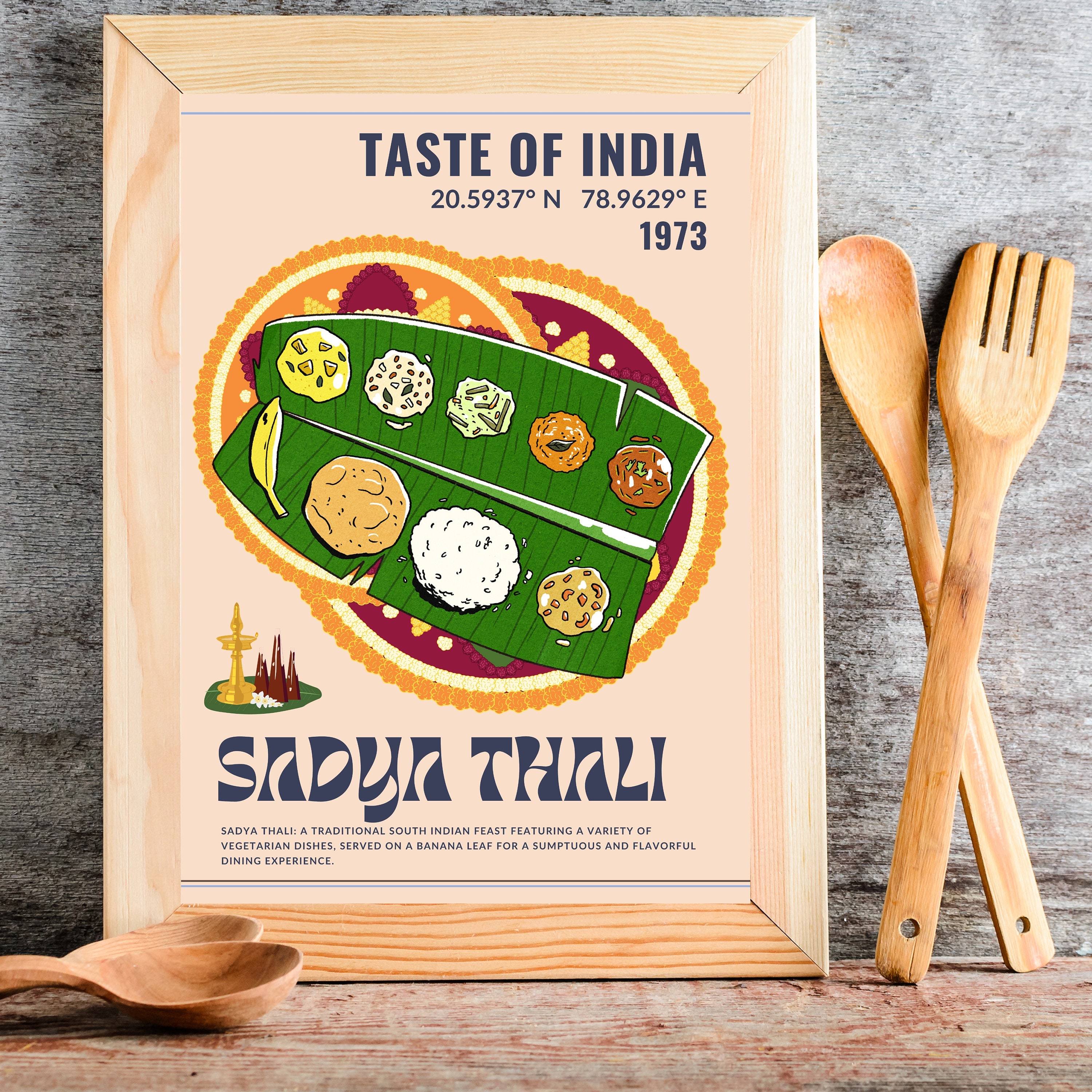 Sadya Thali | India Poster | Desi Art | Kitchen Décor | Food Art | Mid ...
