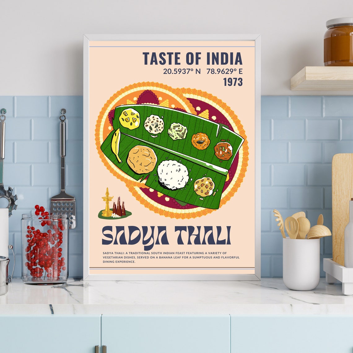 Sadya Thali | India Poster | Desi Art | Kitchen Décor | Food Art | Mid ...