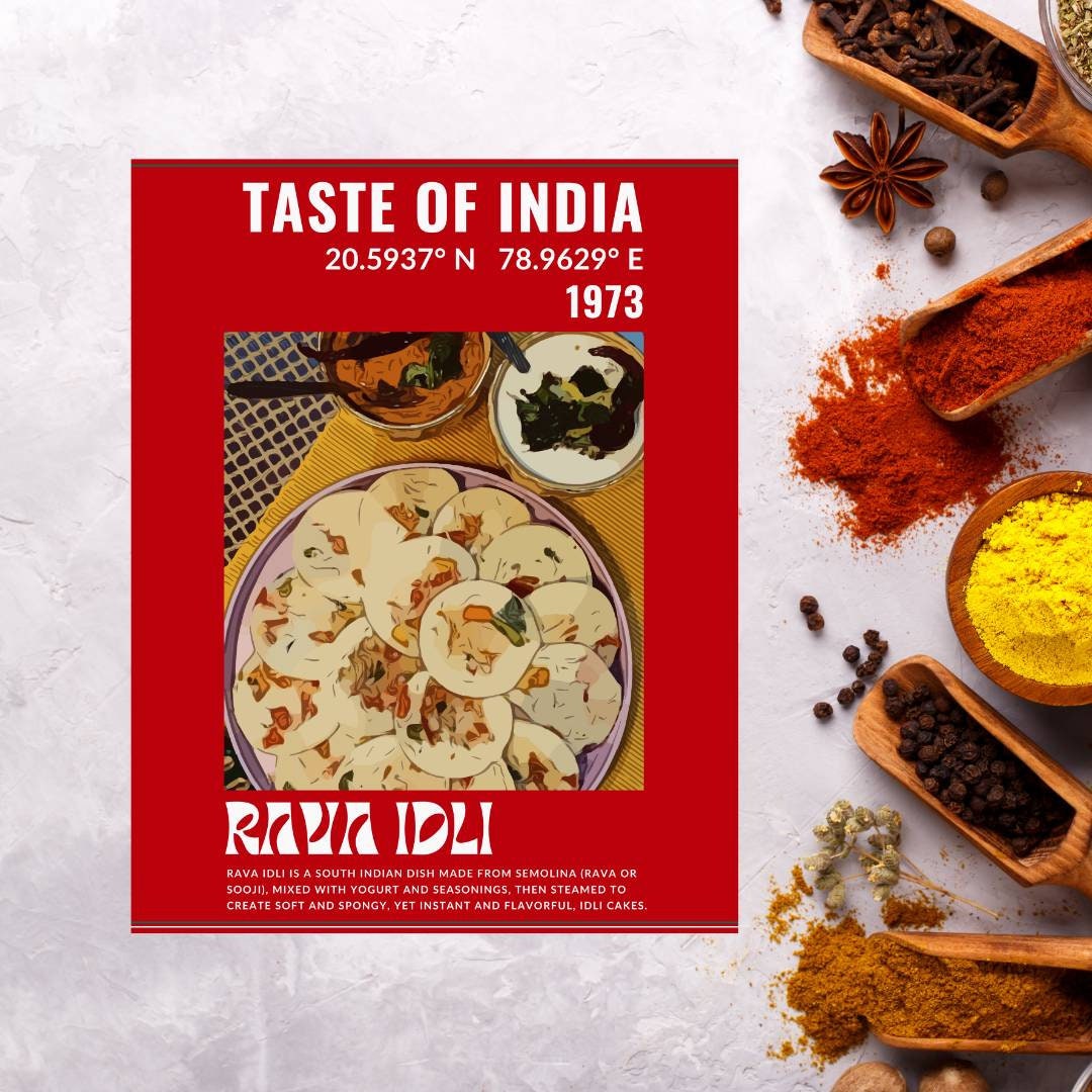 Rava Idli | India Poster| Desi Art | Kitchen Décor|food Art | Eat Sign ...